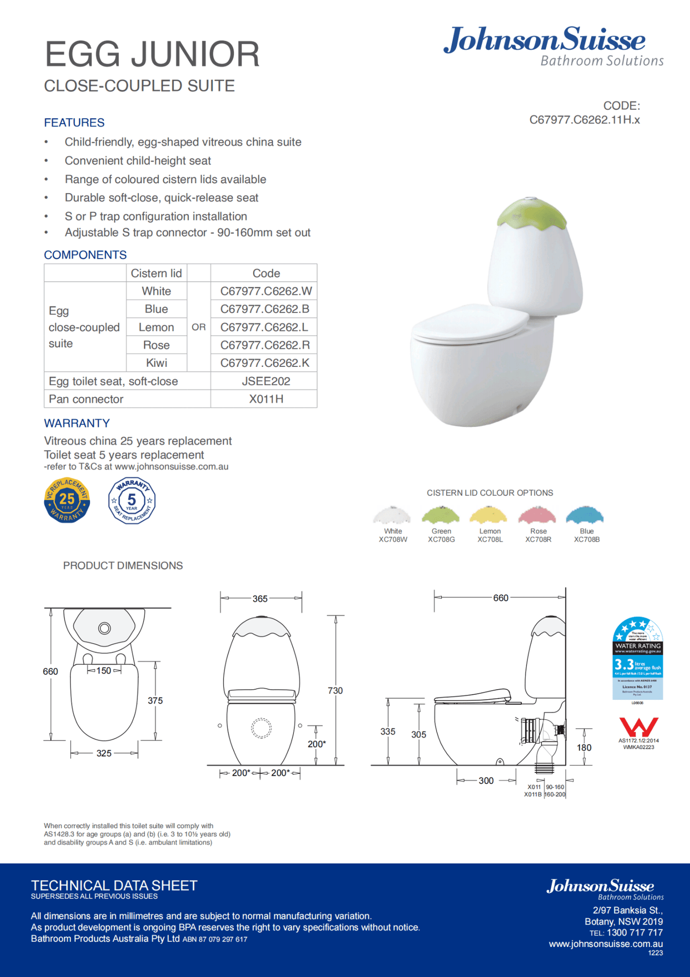 Johnson Suisse | Toilet | Egg Junior Close Coupled – Hera Bathware